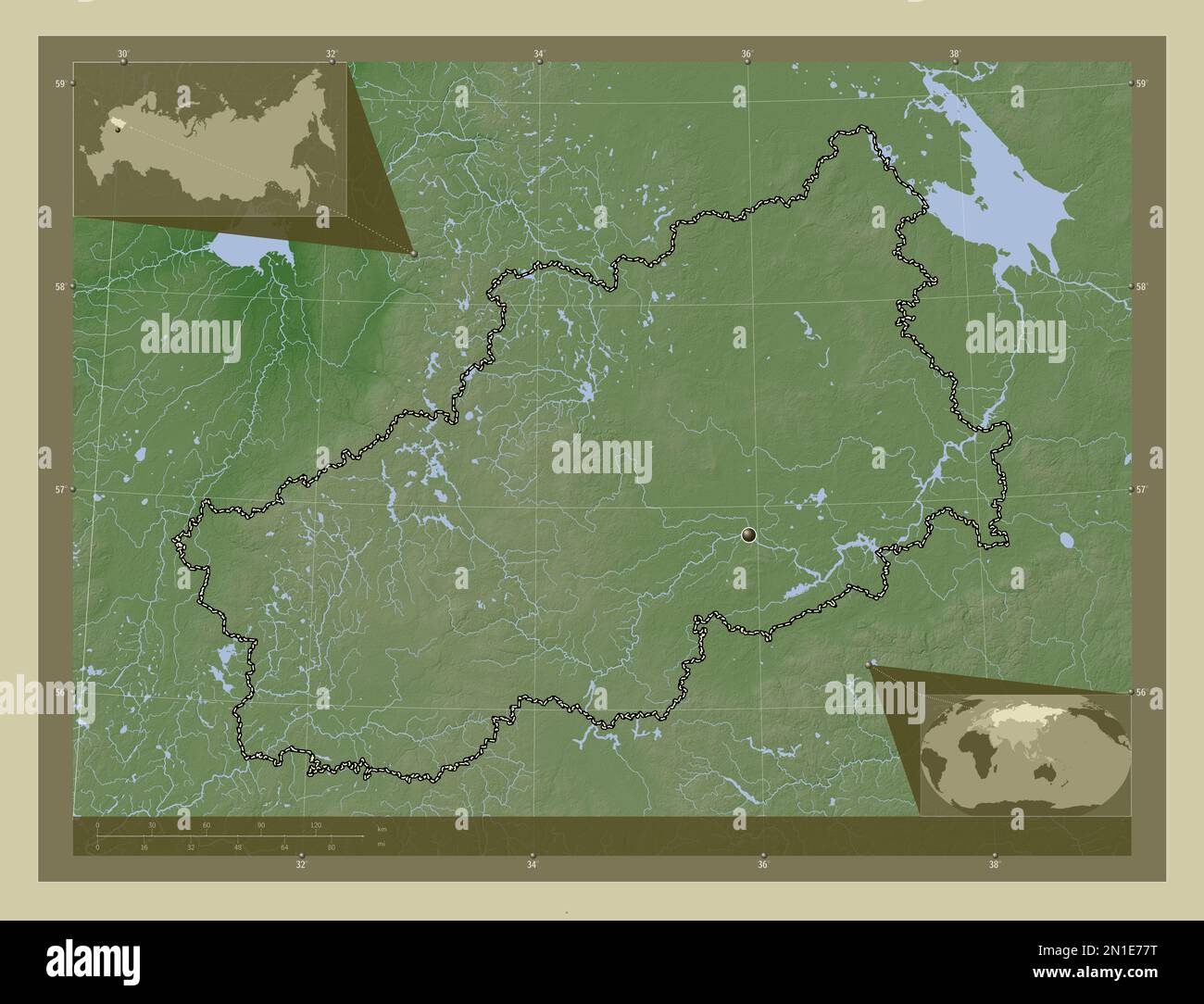 Tver', region of Russia. Elevation map colored in wiki style with lakes ...