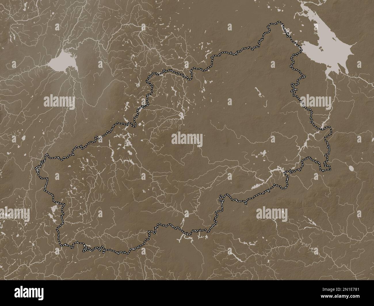 Tver', region of Russia. Elevation map colored in sepia tones with ...