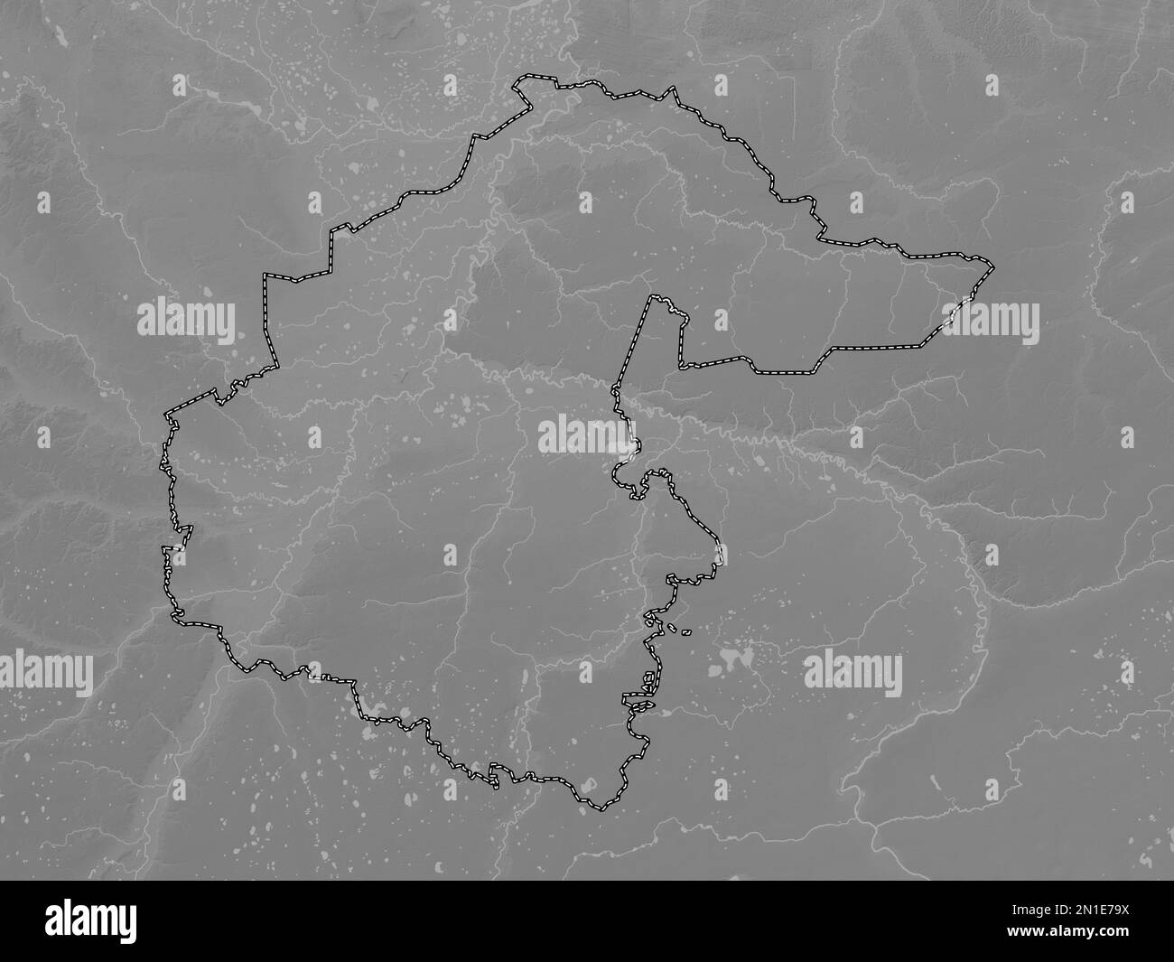 Tyumen', region of Russia. Grayscale elevation map with lakes and ...
