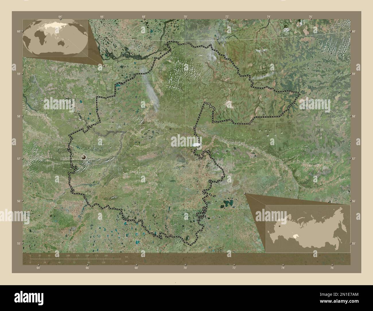 Tyumen', region of Russia. High resolution satellite map. Corner ...
