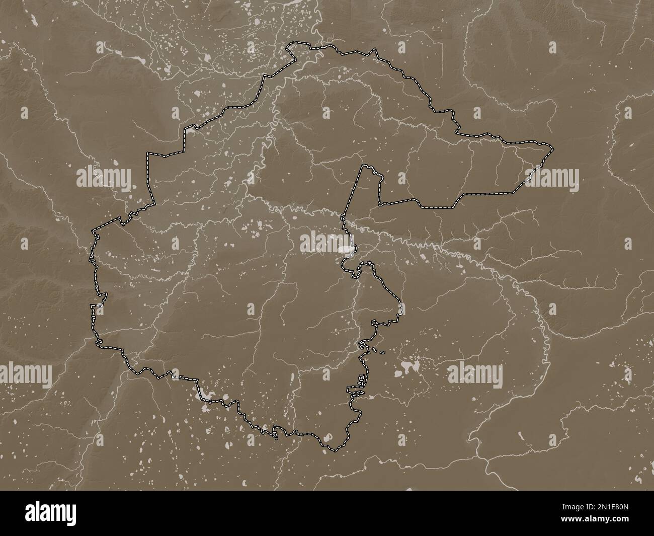 Tyumen', region of Russia. Elevation map colored in sepia tones with ...