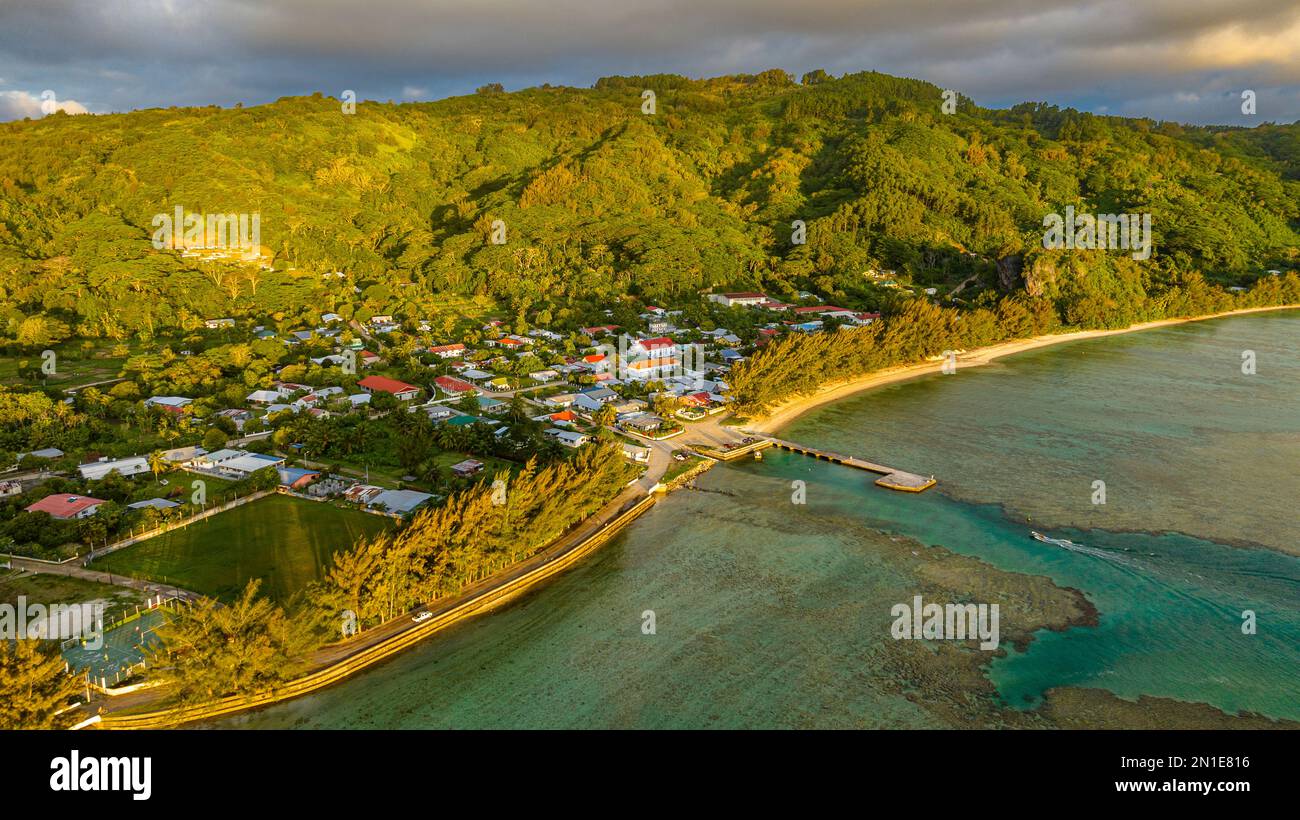 Aerial of Avera, Rurutu, Austral islands, French Polynesia, South ...