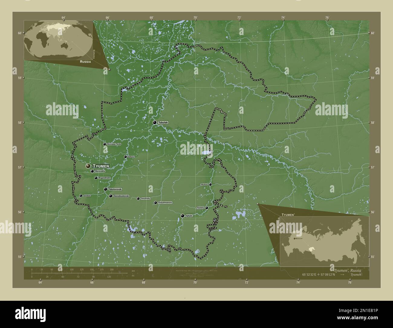 Tyumen', region of Russia. Elevation map colored in wiki style with ...