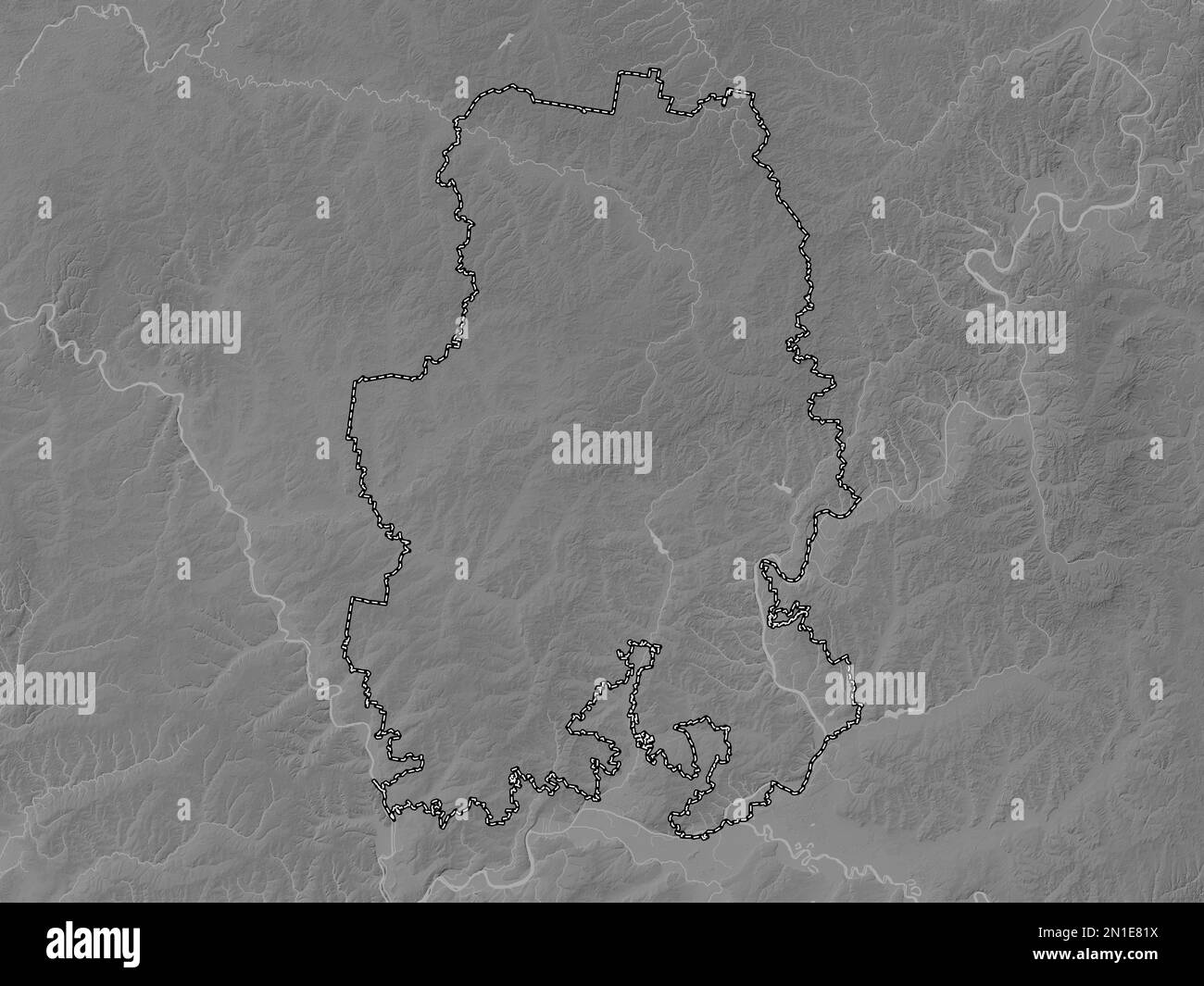 Udmurt, republic of Russia. Grayscale elevation map with lakes and ...