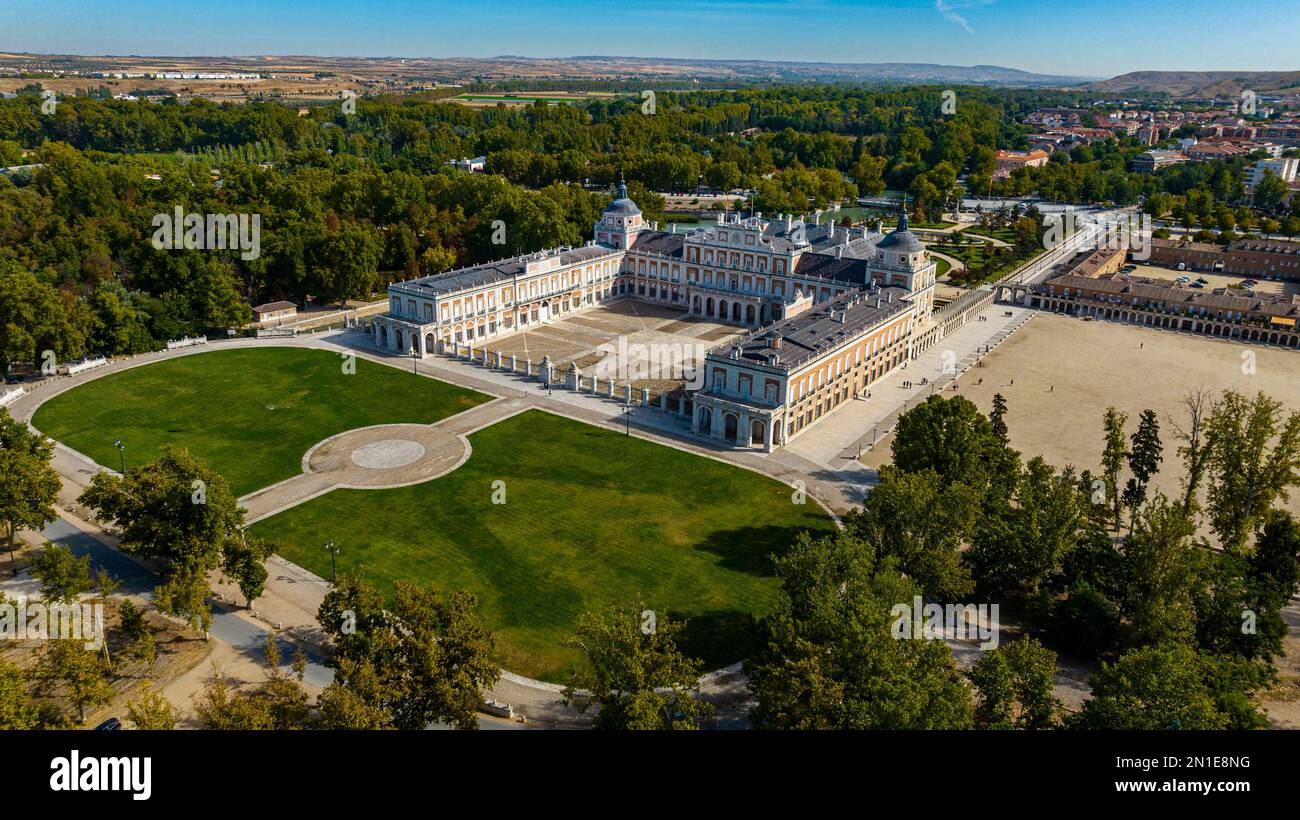 Aerial of the Royal Palace of Aranjuez, UNESCO World Heritage Site ...