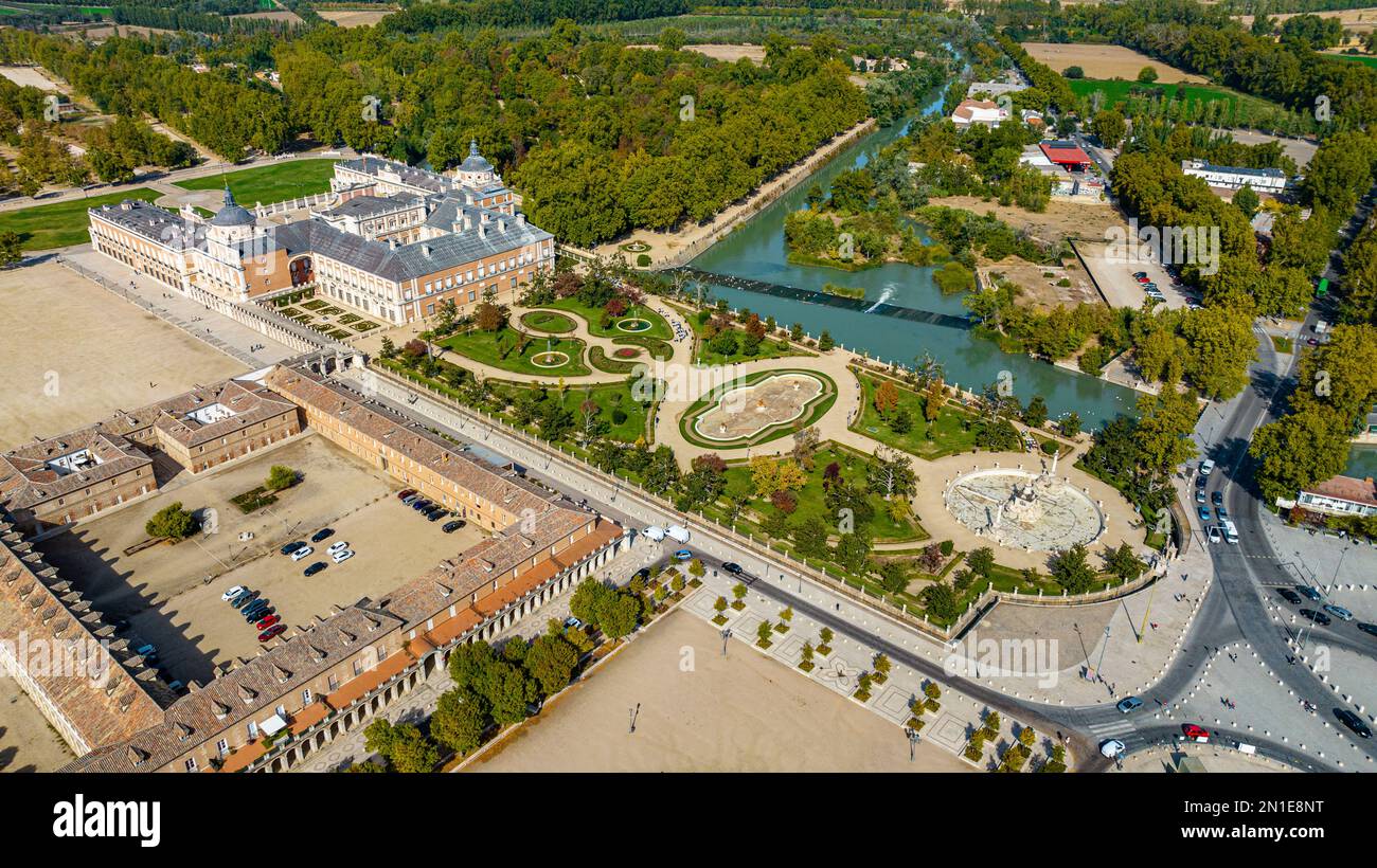 Aerial of the Royal Palace of Aranjuez, UNESCO World Heritage Site ...