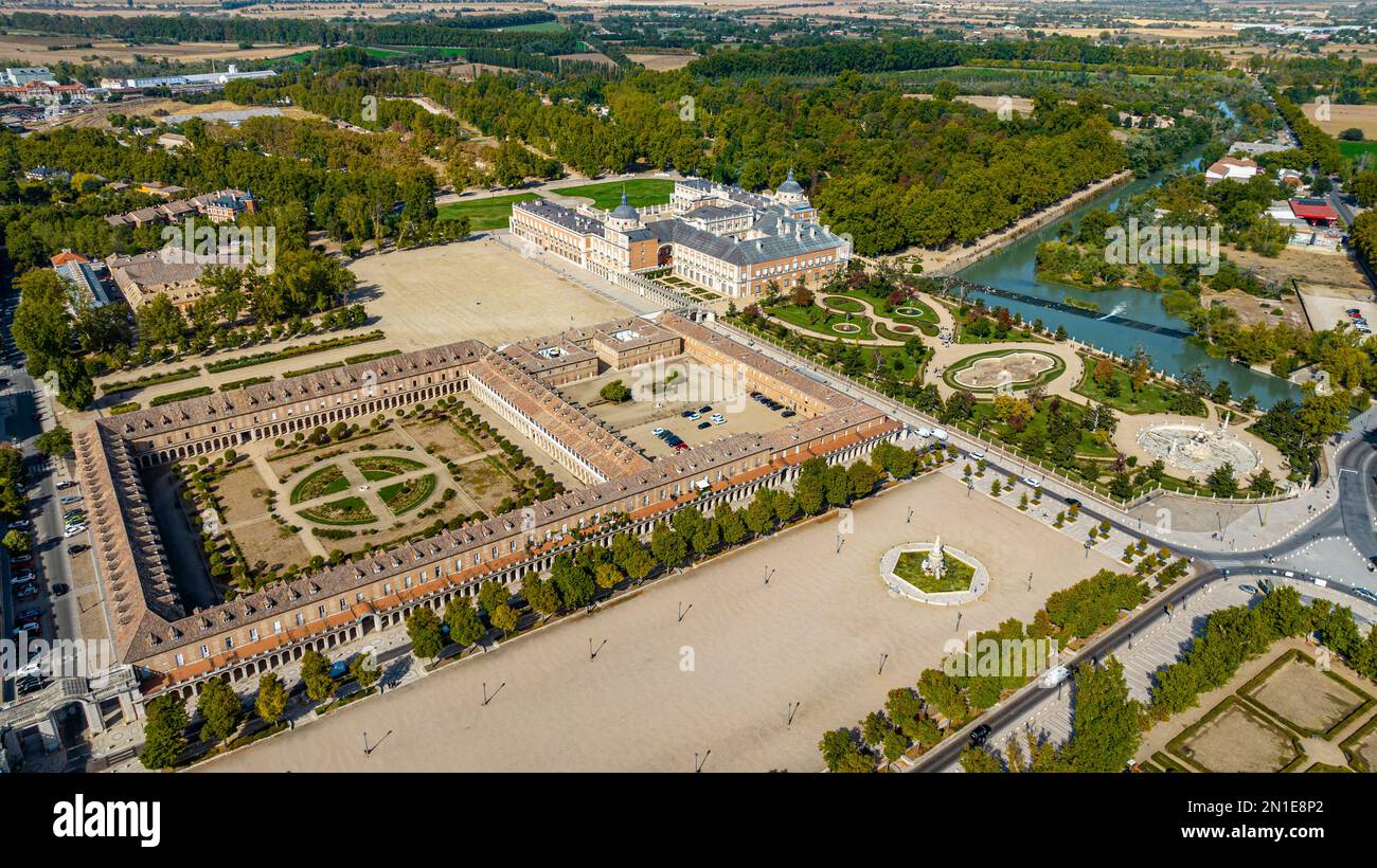 Aerial of the Royal Palace of Aranjuez, UNESCO World Heritage Site ...