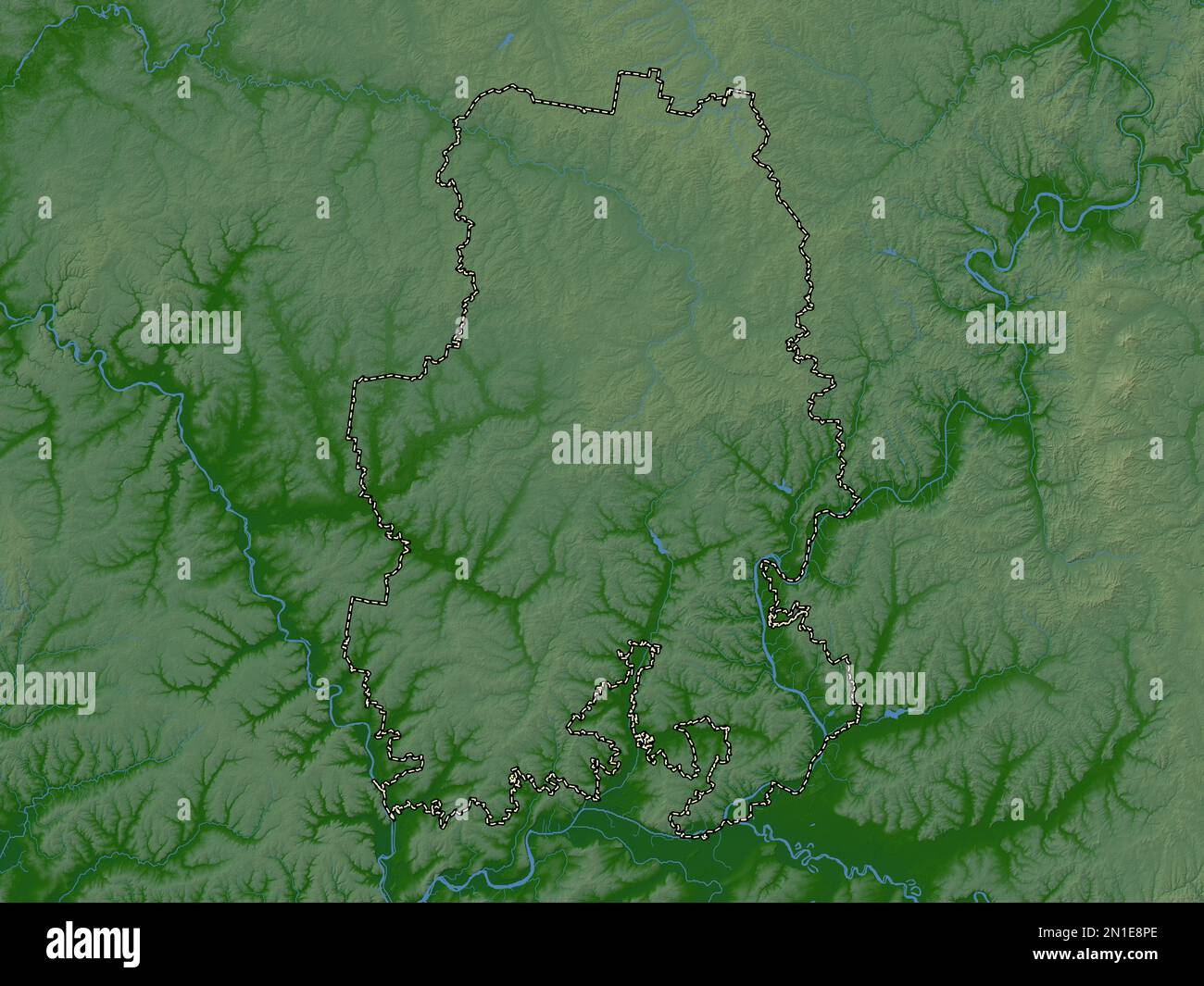 Udmurt, republic of Russia. Colored elevation map with lakes and rivers ...