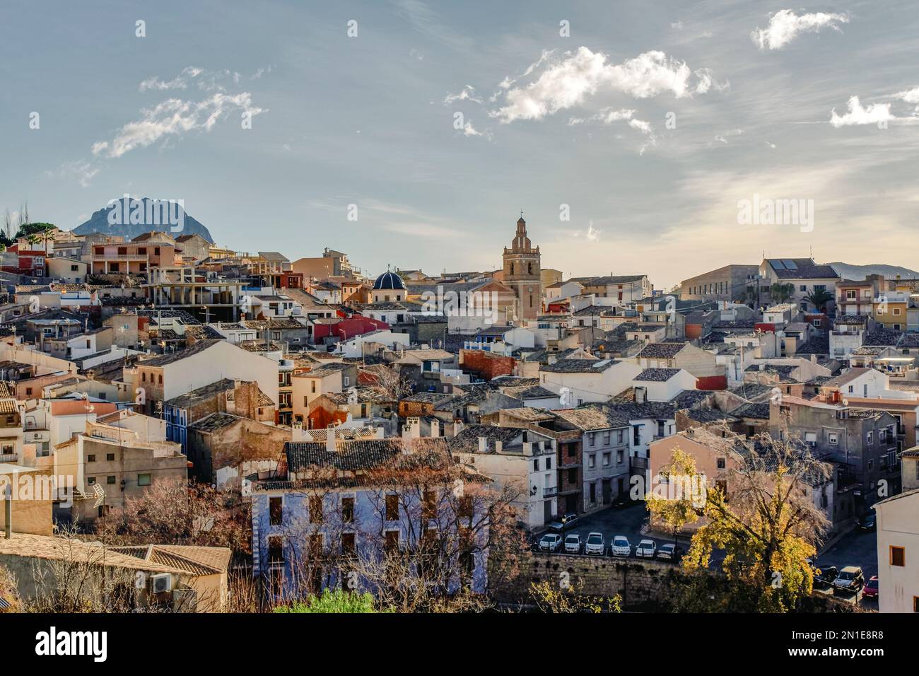 Old town of Relleu with its historic church, old houses and Puig ...