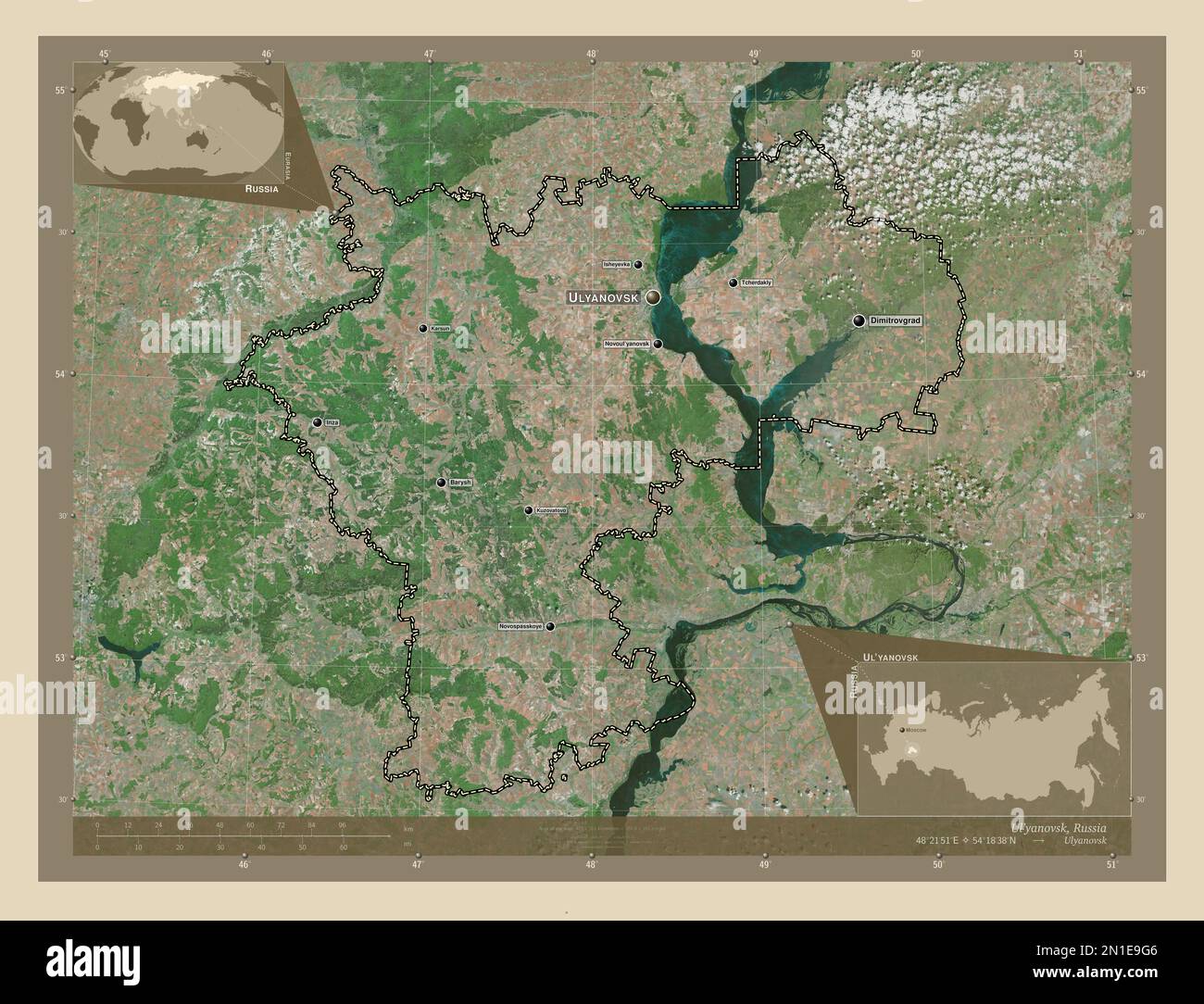 Ul'yanovsk, region of Russia. High resolution satellite map. Locations ...