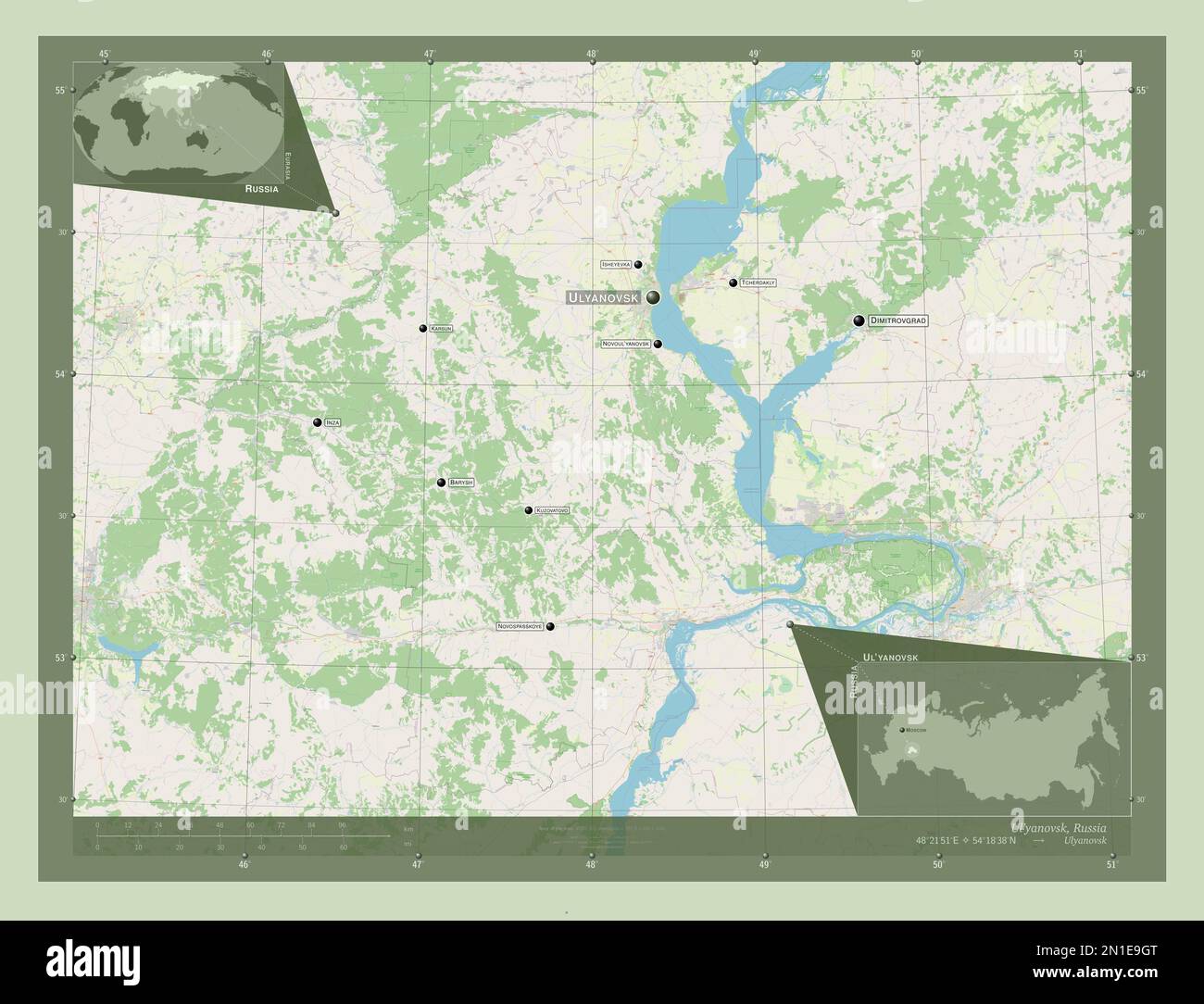 Ul'yanovsk, region of Russia. Open Street Map. Locations and names of ...