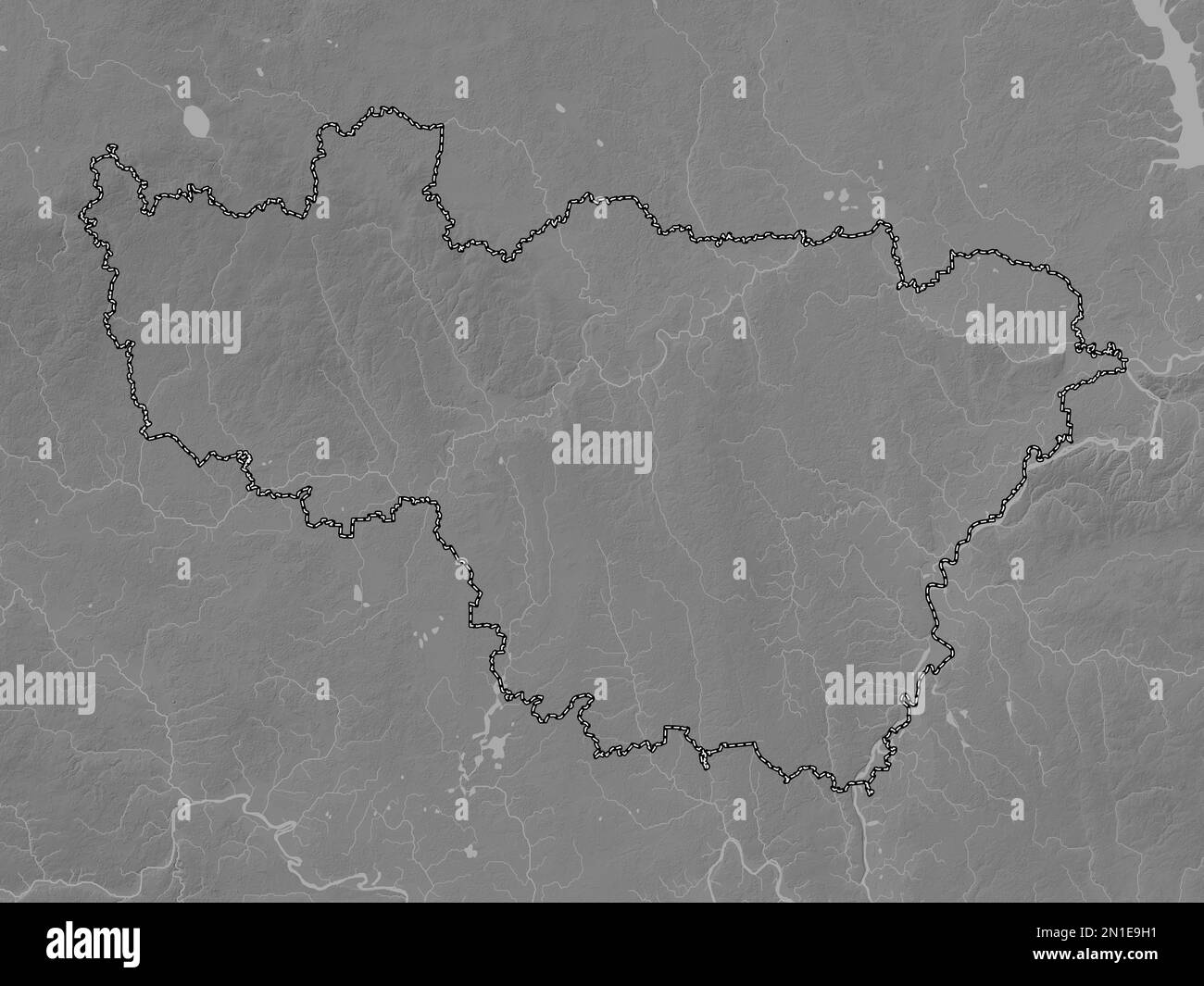 Vladimir, region of Russia. Grayscale elevation map with lakes and ...