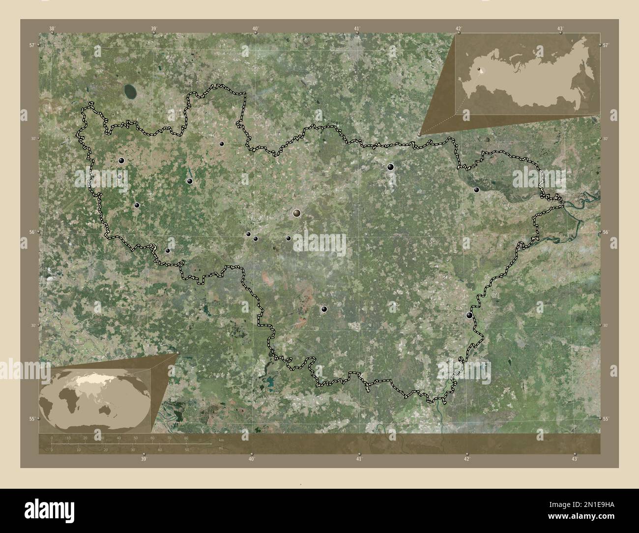 Vladimir, region of Russia. High resolution satellite map. Locations of ...