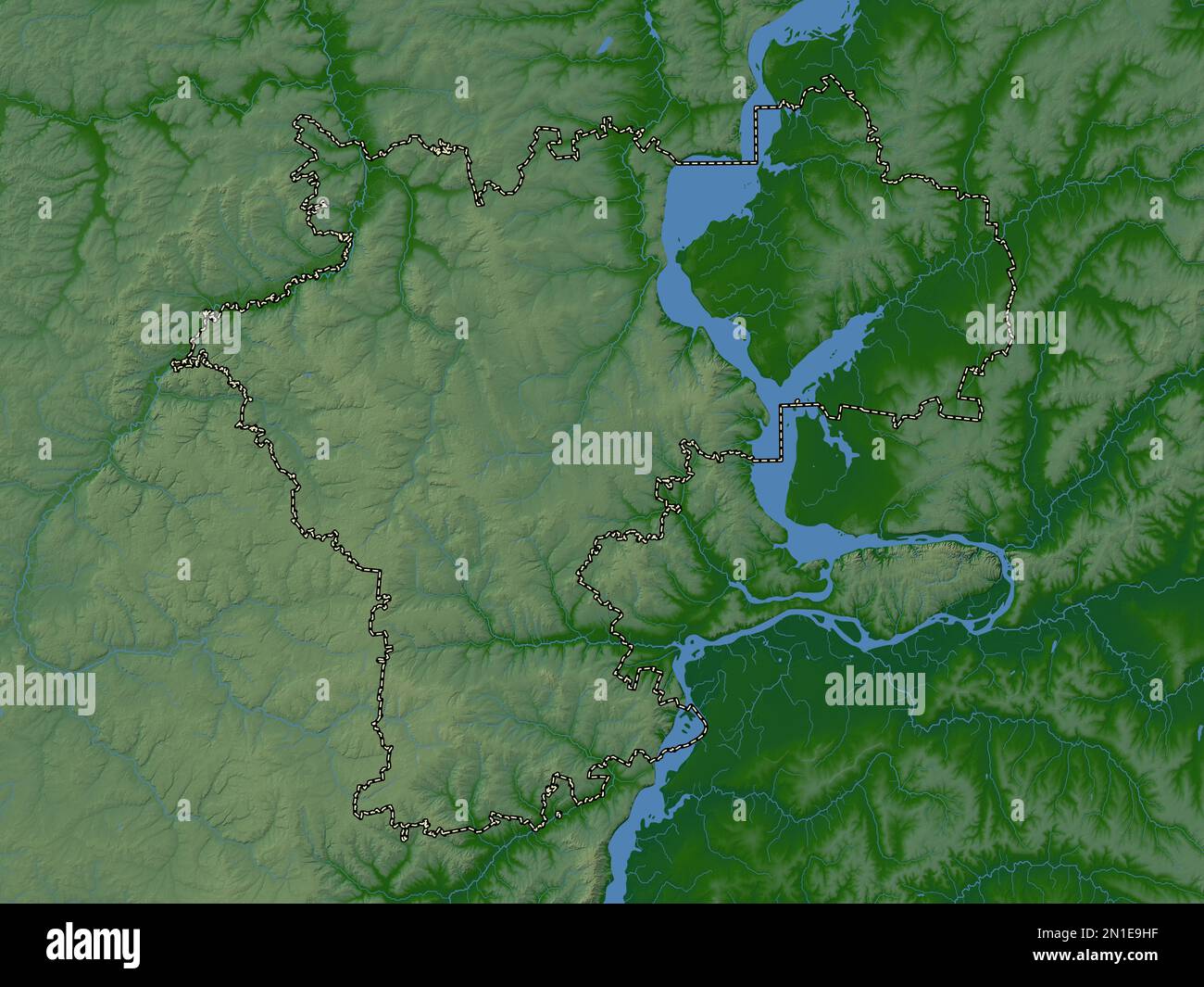 Ul'yanovsk, region of Russia. Colored elevation map with lakes and ...