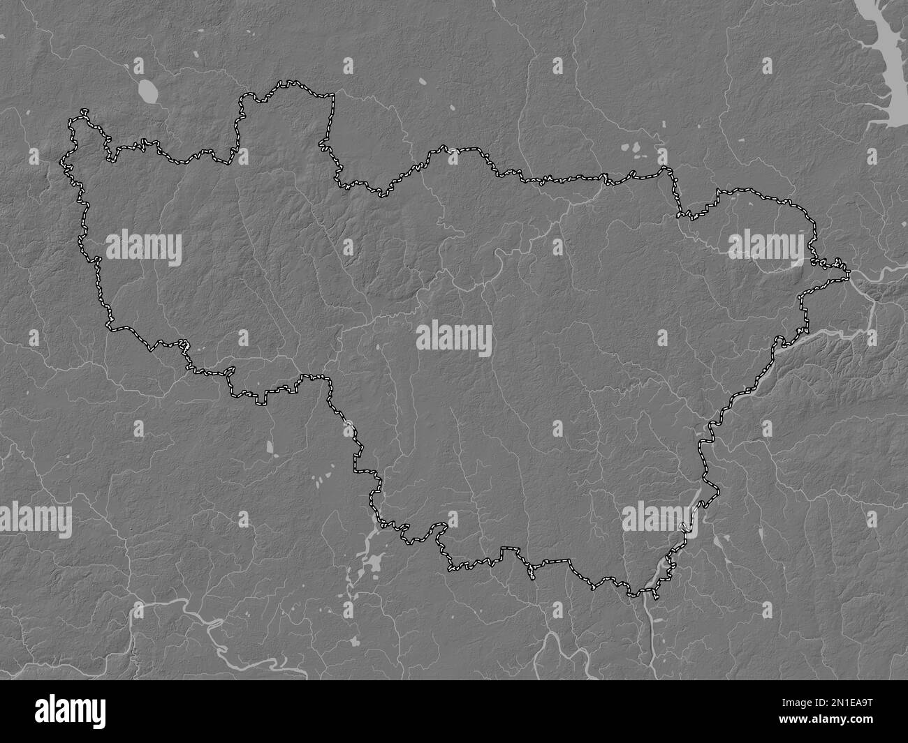 Vladimir, region of Russia. Bilevel elevation map with lakes and rivers ...