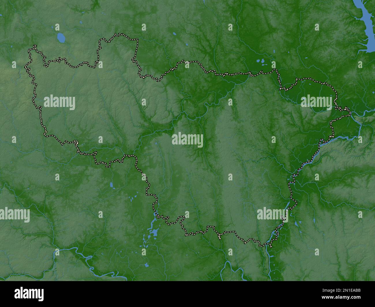 Vladimir, region of Russia. Colored elevation map with lakes and rivers ...