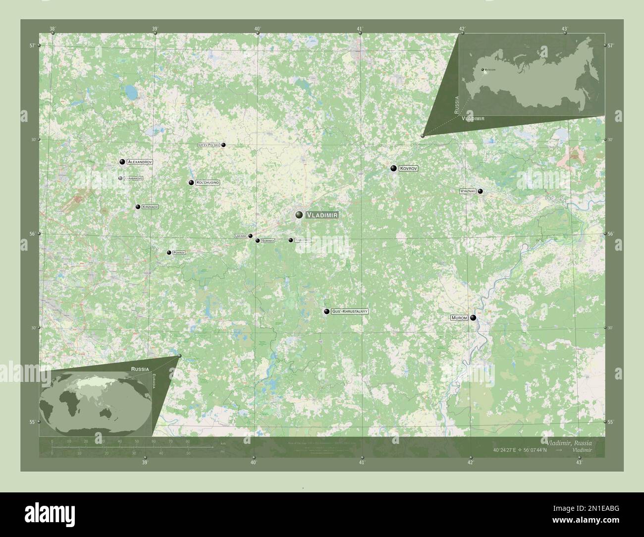 Vladimir, region of Russia. Open Street Map. Locations and names of ...