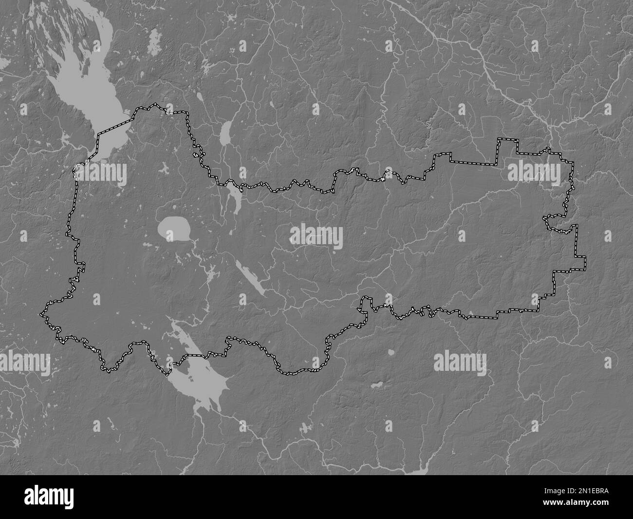 Vologda, region of Russia. Bilevel elevation map with lakes and rivers ...