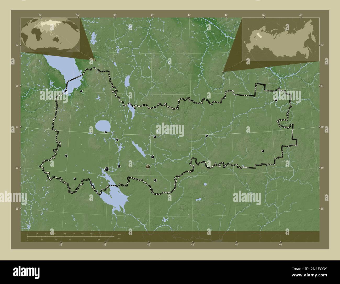 Vologda, region of Russia. Elevation map colored in wiki style with ...
