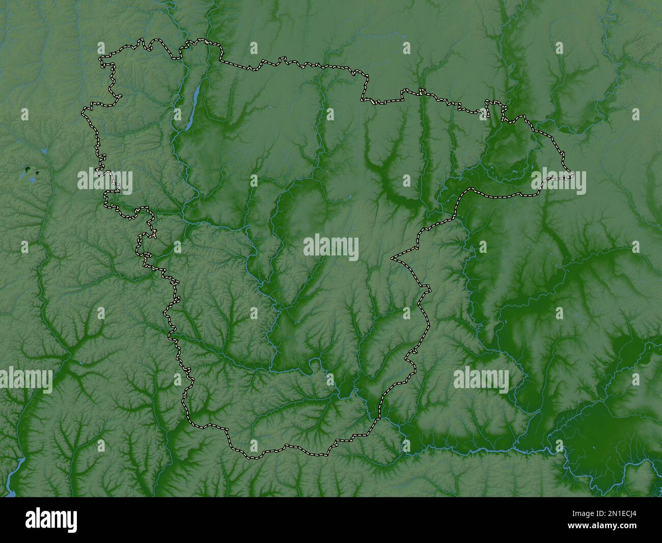 Voronezh, region of Russia. Colored elevation map with lakes and rivers ...
