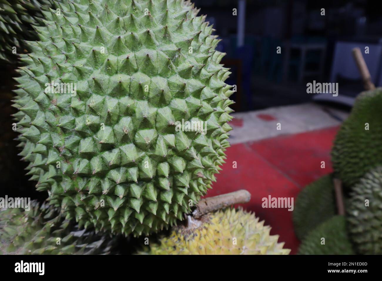 Durian fruit on display at a local roadside hawker stall Stock Photo ...
