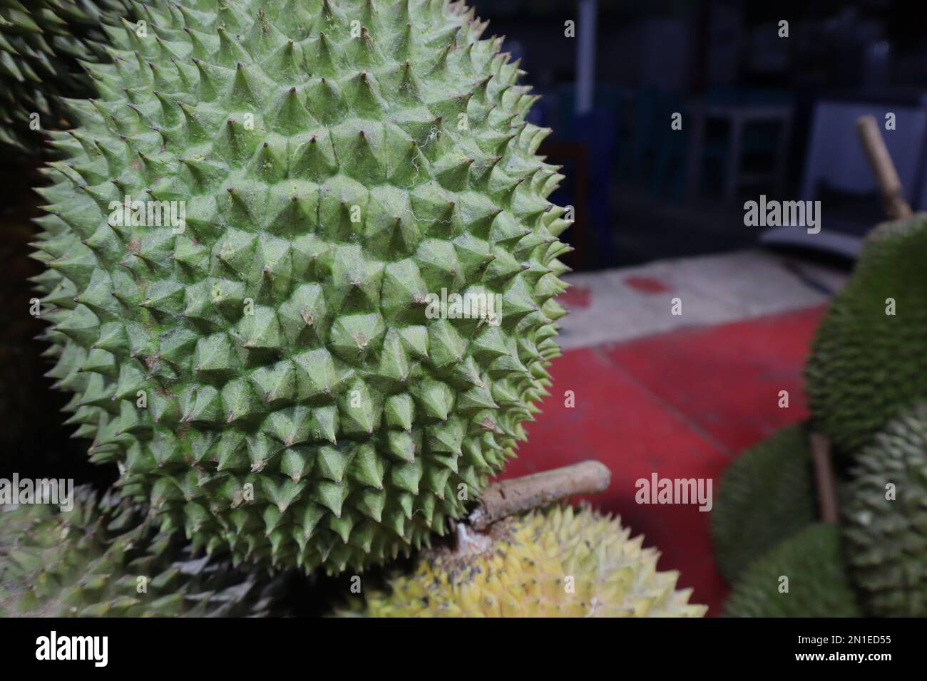 Durian fruit on display at a local roadside hawker stall Stock Photo ...