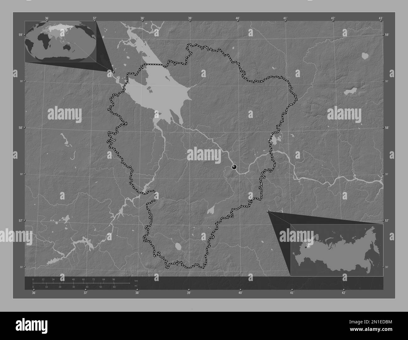 Yaroslavl', region of Russia. Bilevel elevation map with lakes and ...