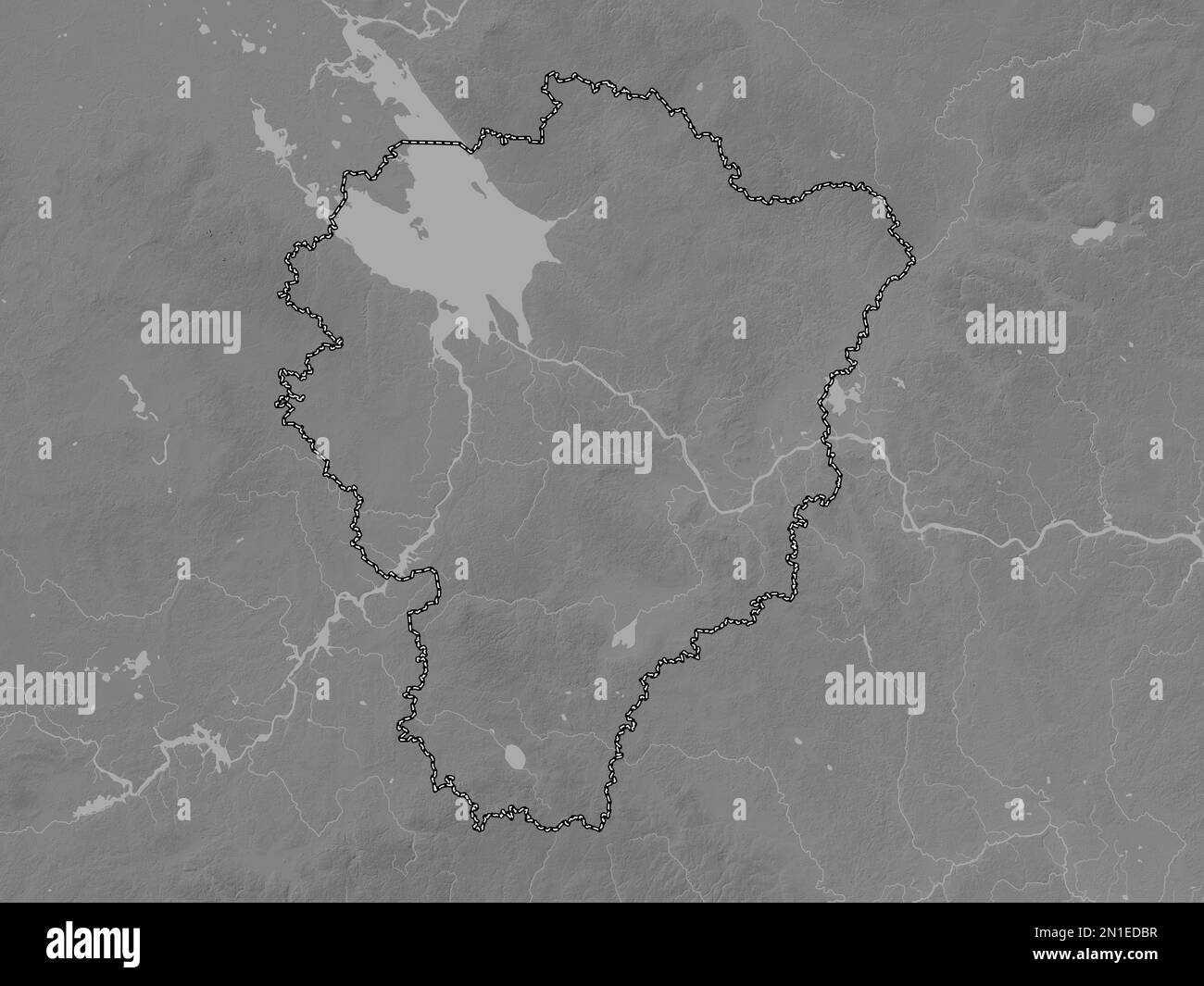 Yaroslavl', region of Russia. Grayscale elevation map with lakes and ...