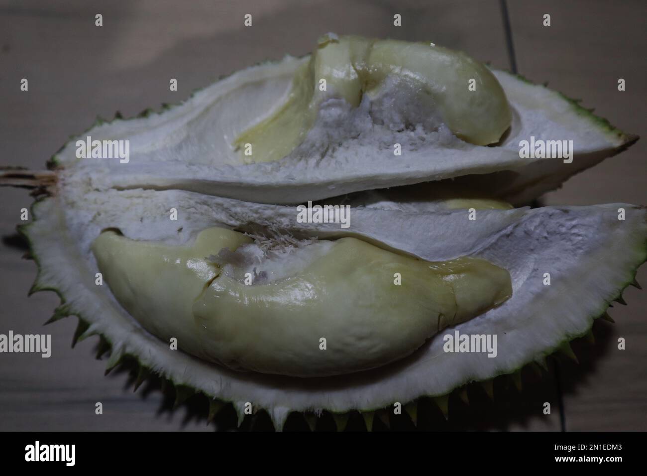 Top view of fresh yellow Durian fruit with blurred background Stock ...