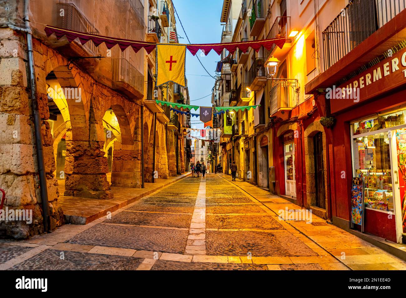 Old Town at night, Tarraco (Tarragona), Catalonia, Spain, Europe Stock ...