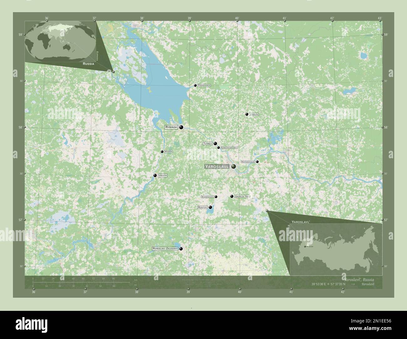 Yaroslavl', region of Russia. Open Street Map. Locations and names of ...