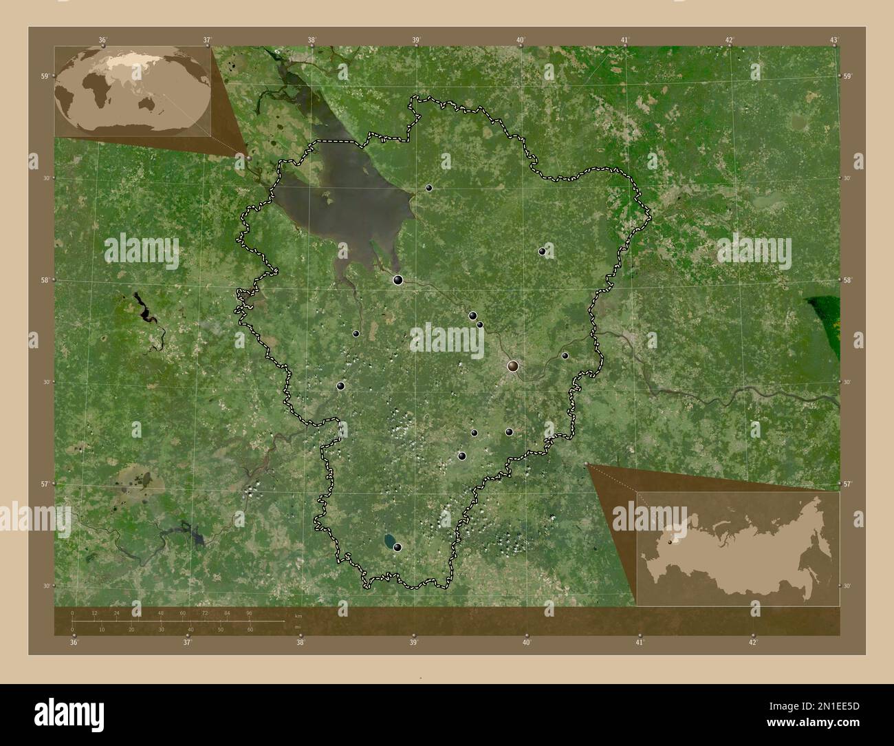 Yaroslavl', region of Russia. Low resolution satellite map. Locations ...