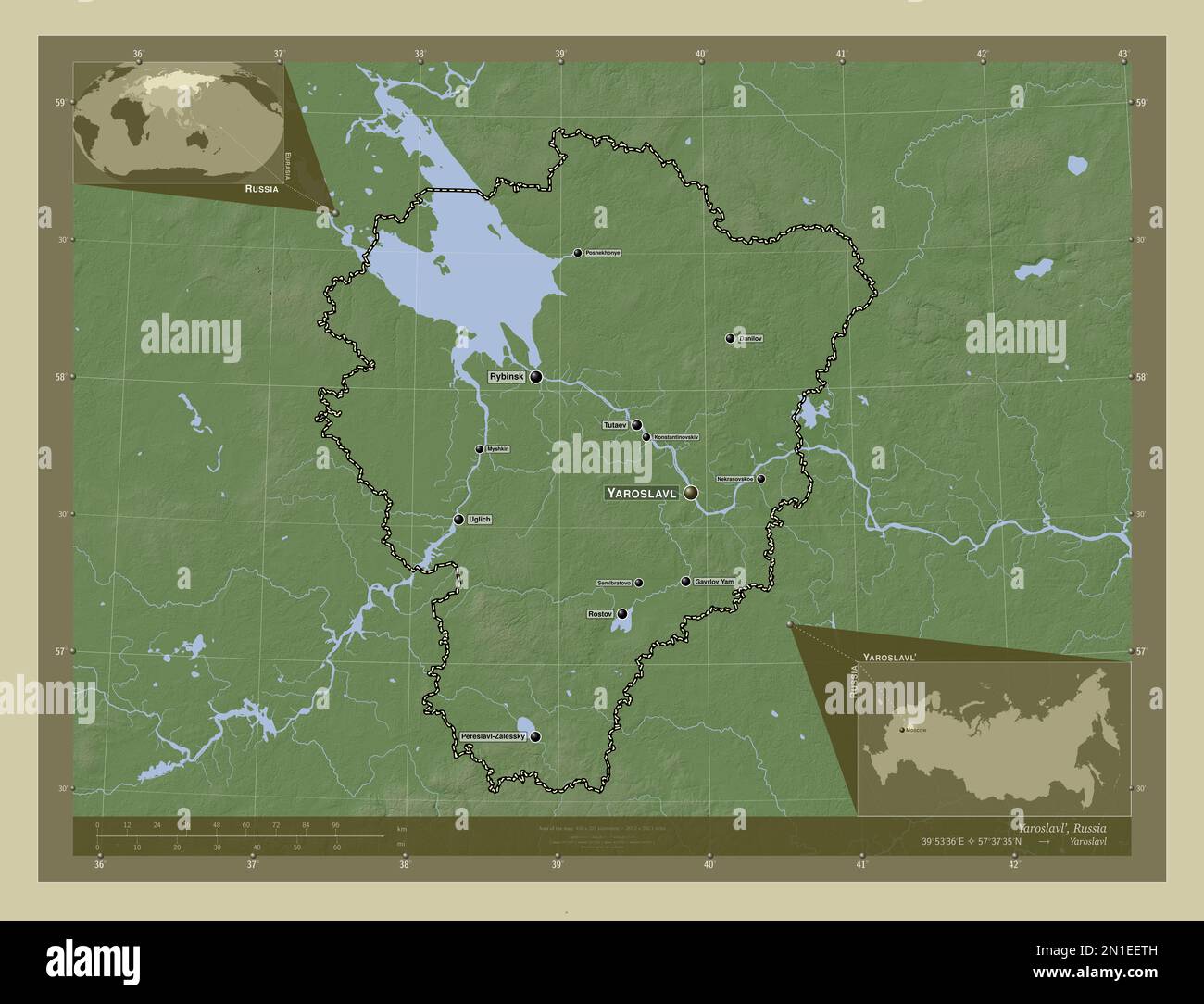 Yaroslavl', region of Russia. Elevation map colored in wiki style with ...