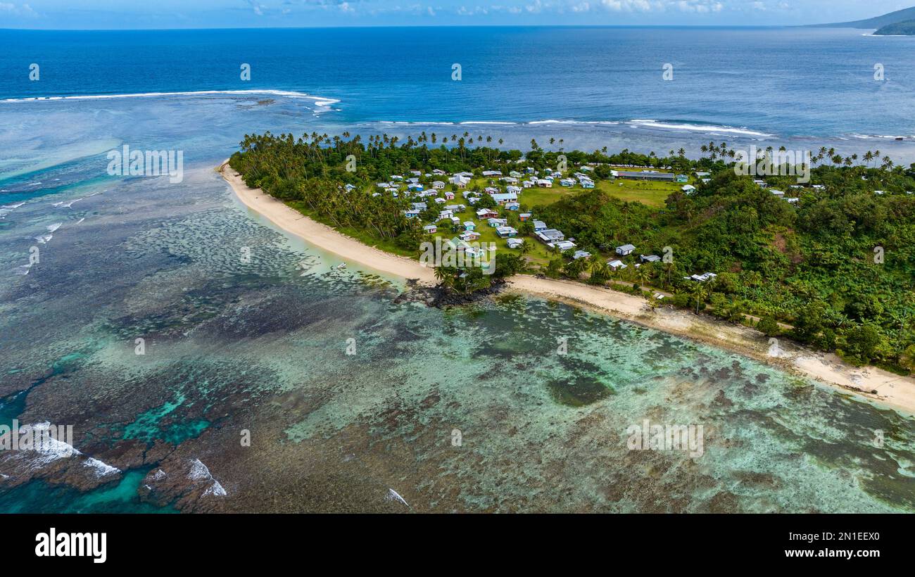 Aerial of the Lavena Peninsula, Bouma National Park, Taveuni, Fiji ...