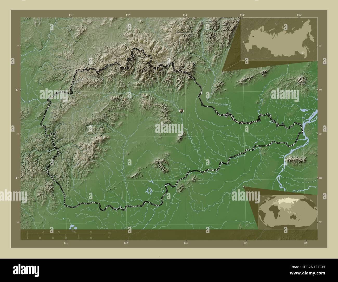 Yevrey, autonomous region of Russia. Elevation map colored in wiki ...
