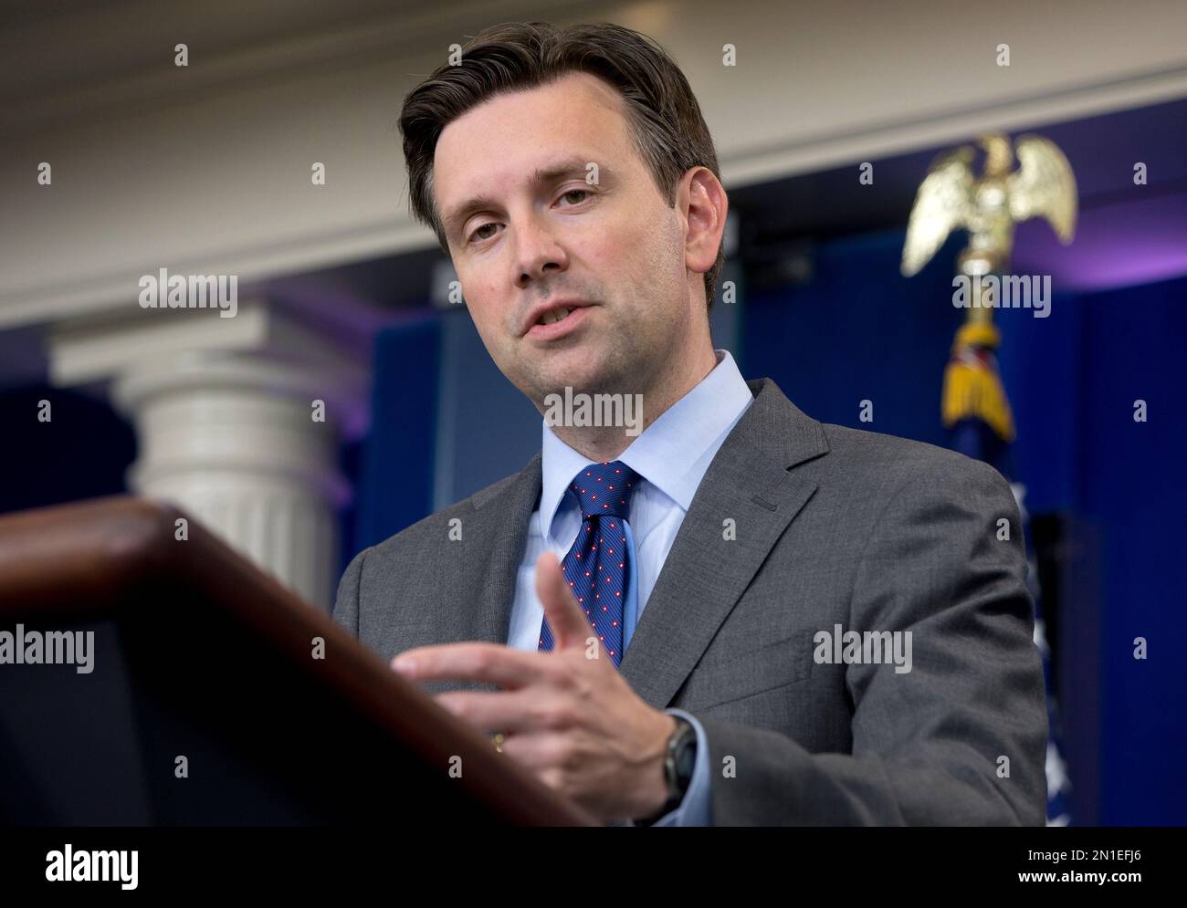 White House press secretary Josh Earnest speaks during the daily news ...