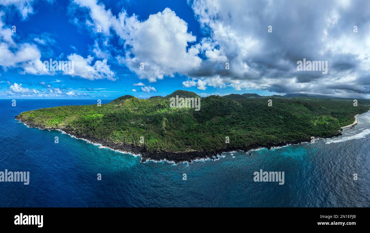 Aerial of the volcanic south coast, Taveuni, Fiji, South Pacific ...