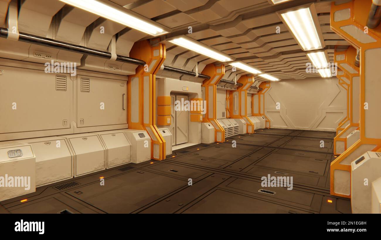 Futuristic architecture Sci-Fi spaceship hallway interior Stock Photo ...