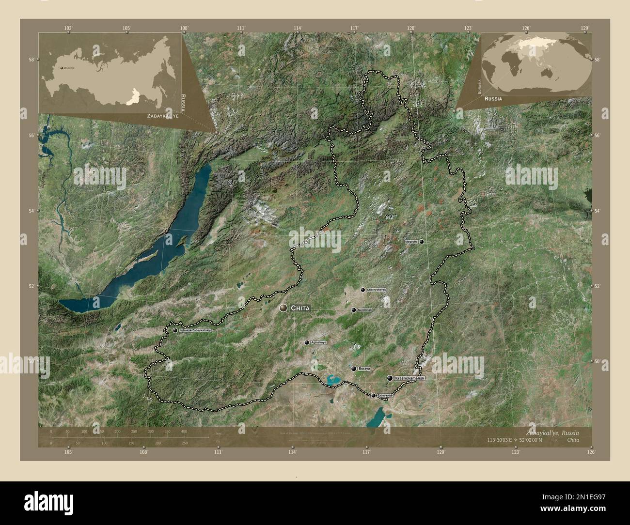 Zabaykal'ye, territory of Russia. High resolution satellite map ...