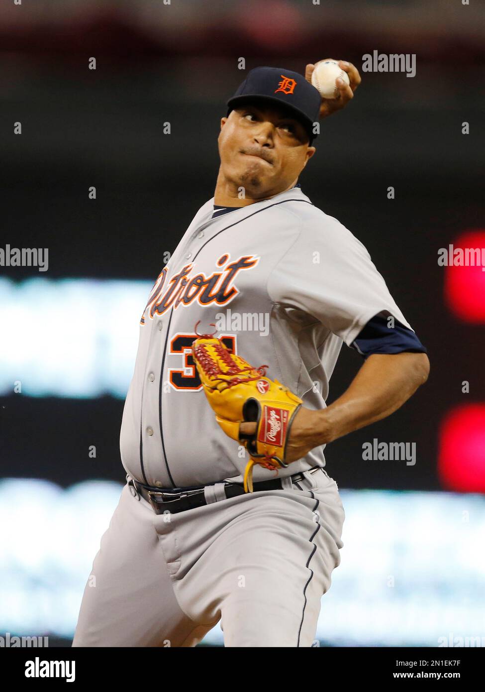 Minnesota Twins pitcher Phil Hughes throws against the Detroit Tigers ...