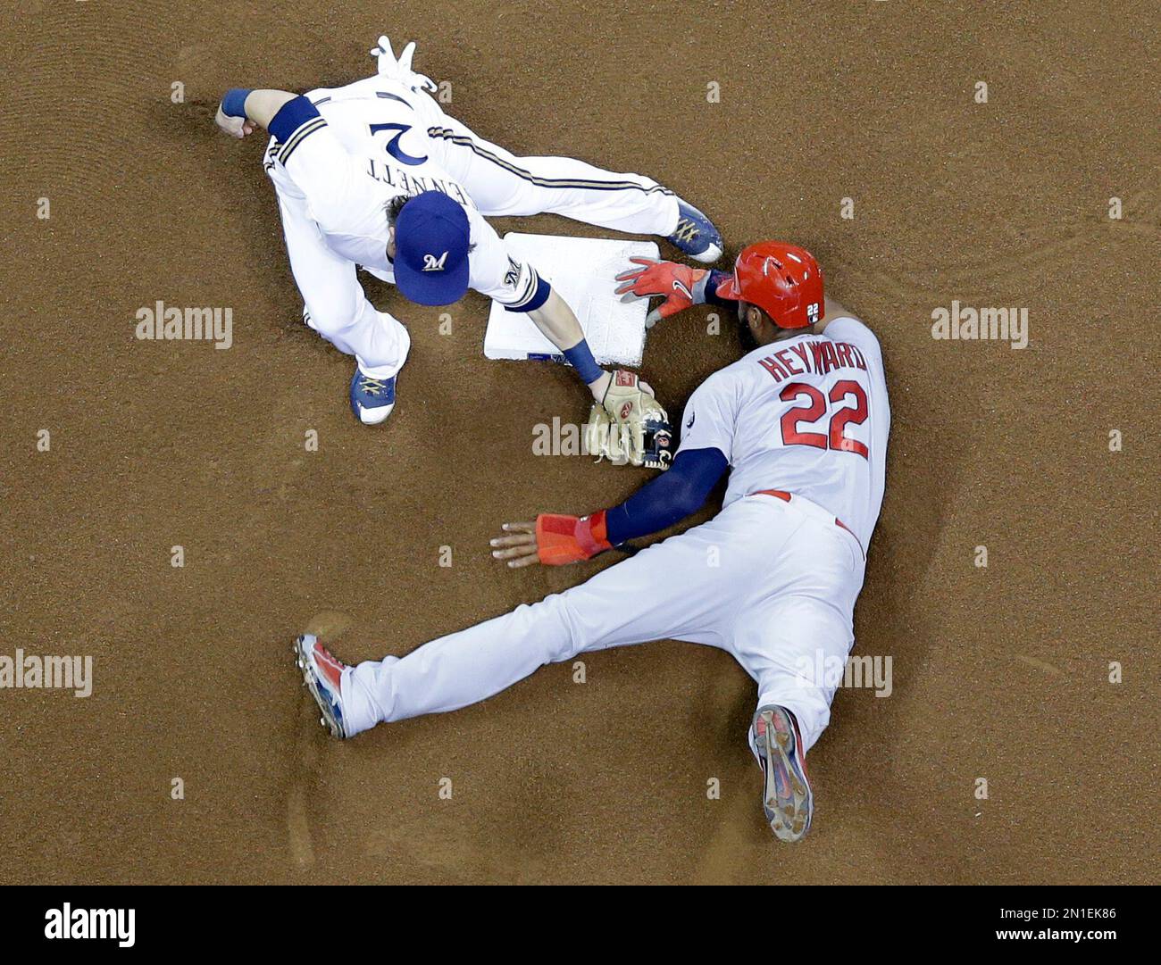 St. Louis Cardinals' Jason Heyward steals second with Milwaukee Brewers ...
