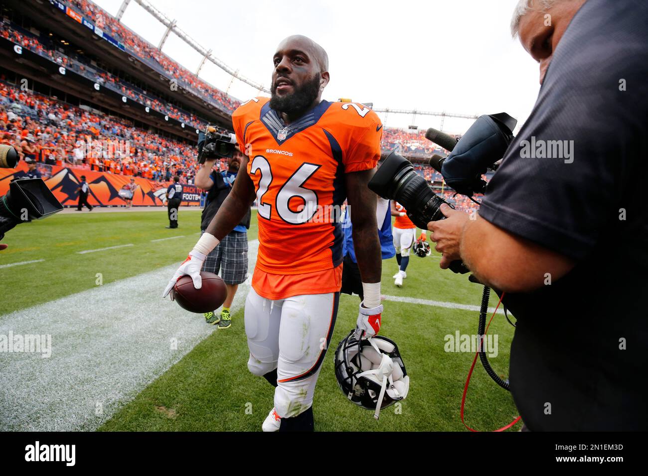Denver Broncos free safety Darian Stewart leaves the field with the ...