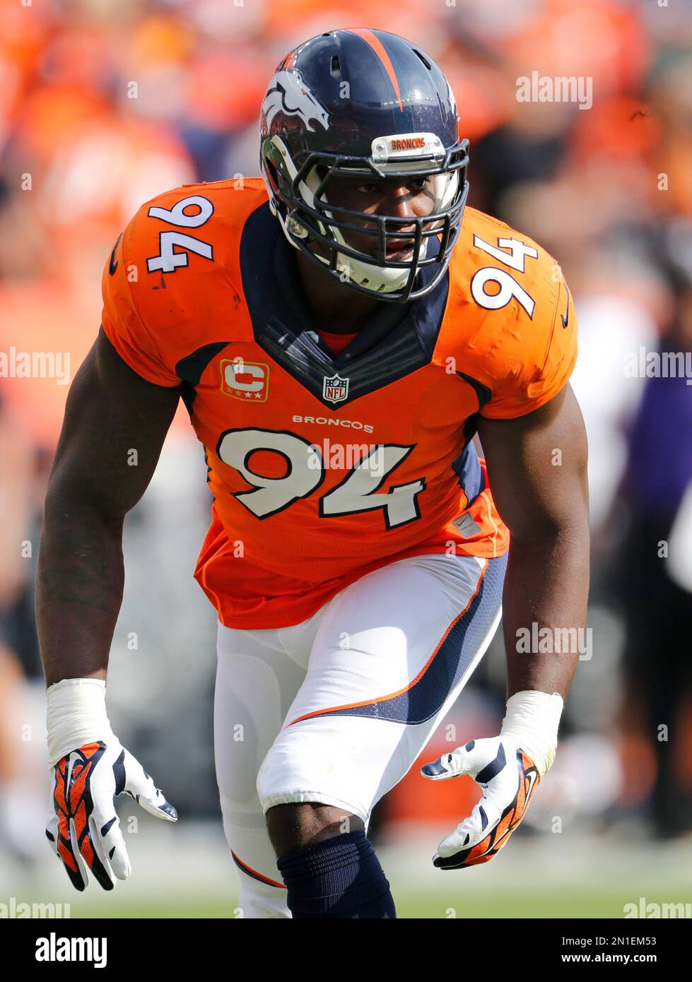 Denver Broncos outside linebacker DeMarcus Ware line up during an NFL ...