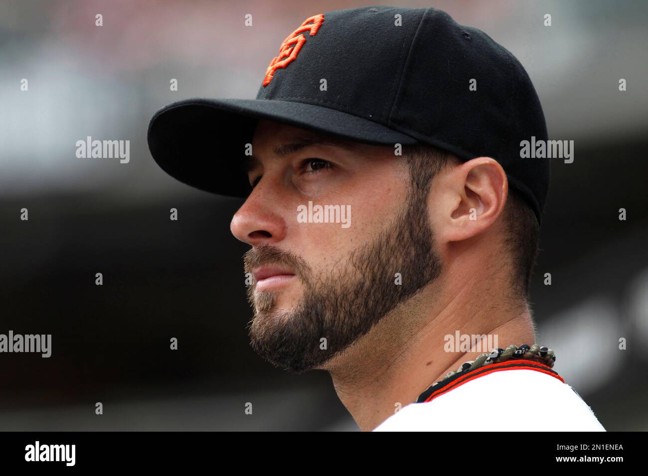 San Francisco Giants pitcher George Kontos looks on before a baseball ...