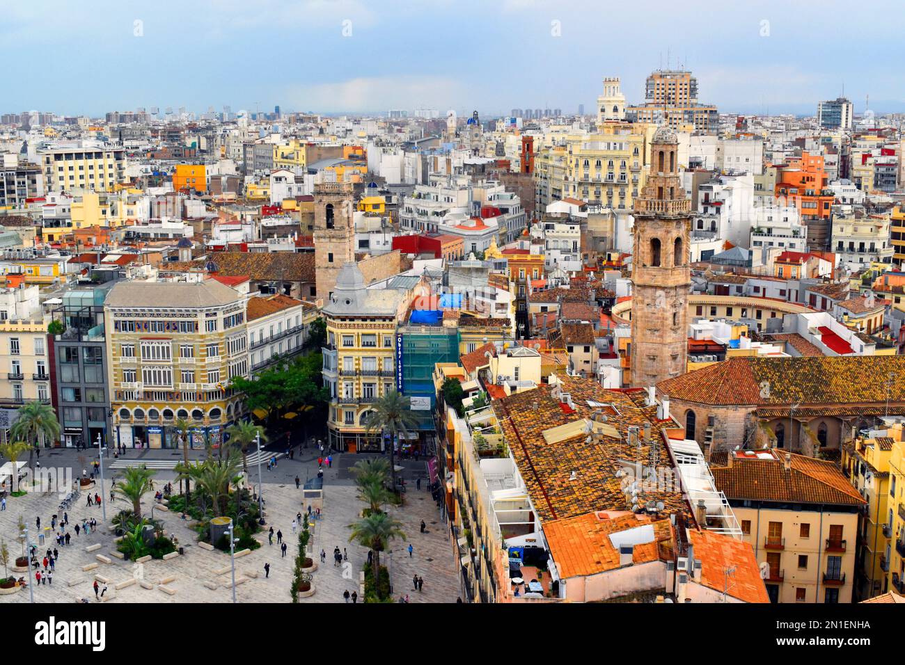 Aerial view of Valencia from the bell tower of St. Mary's Cathedral ...