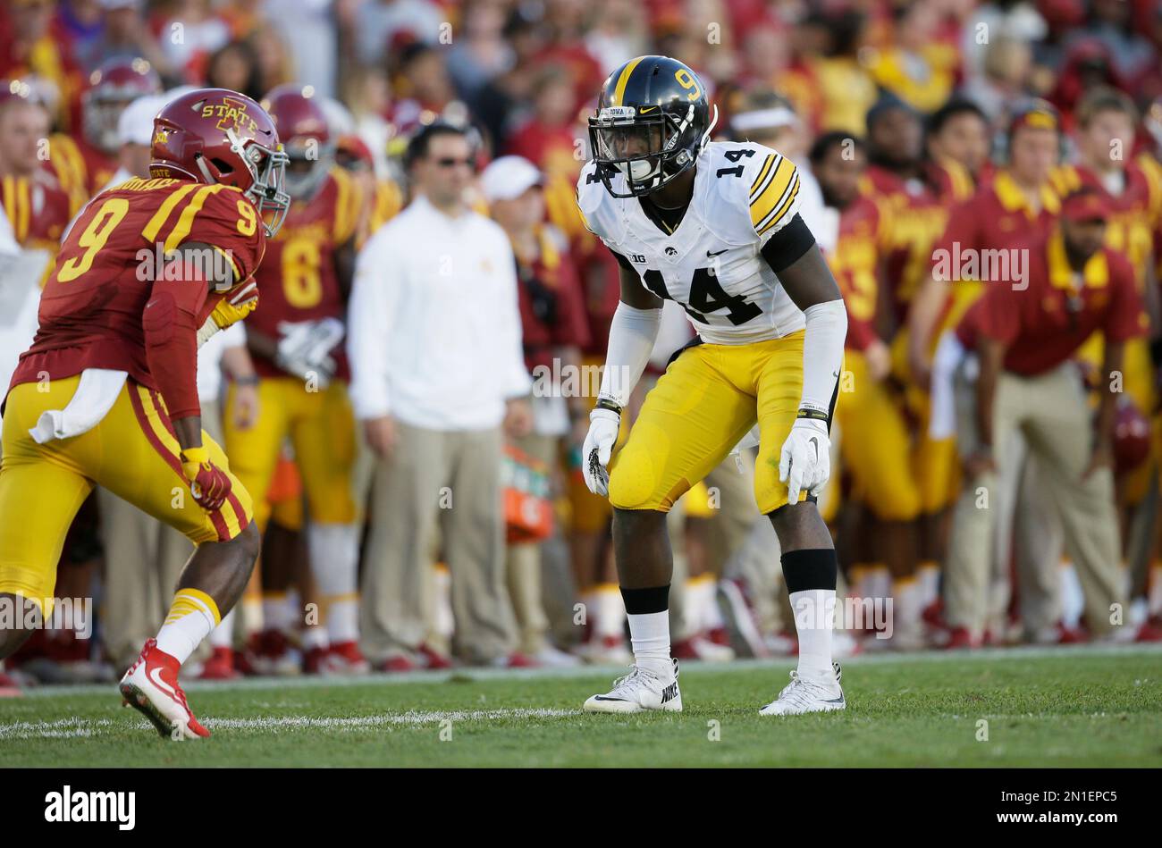 Iowa defensive back Desmond King, right, defends Iowa State wide ...