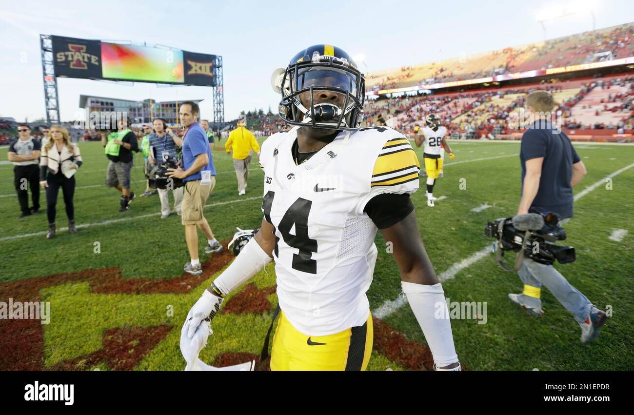 Iowa defensive back Desmond King walks off the field after an NCAA ...
