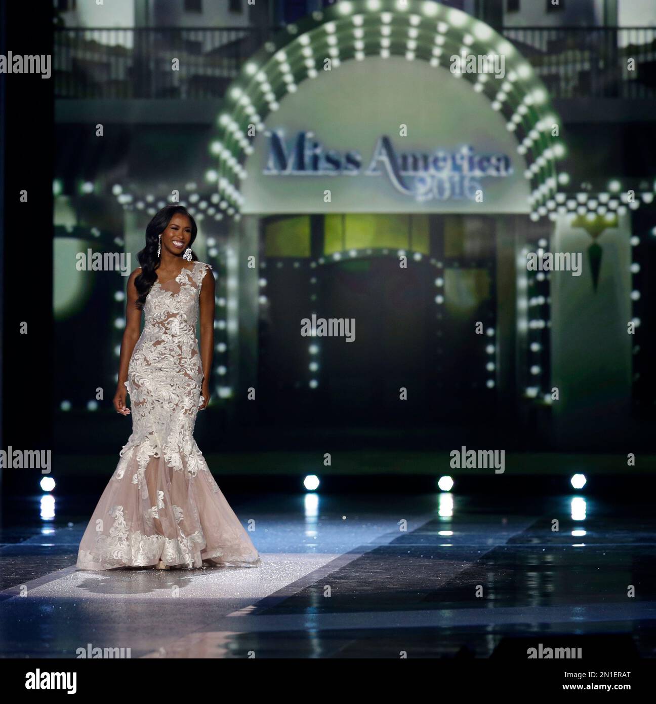 Miss South Carolina Daja Dial wears an evening dress in the competition ...