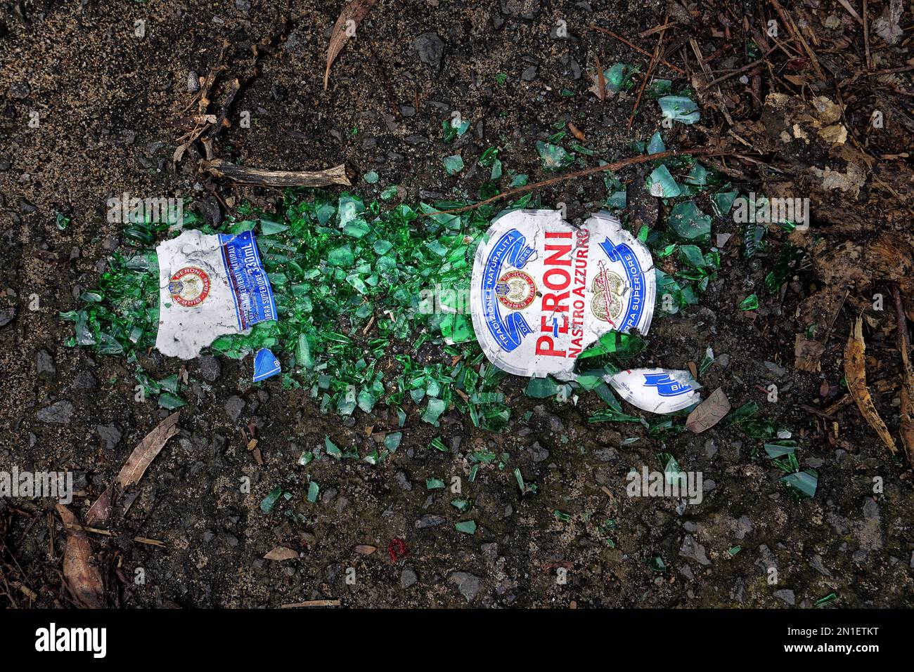 smashed peroni beer bottle Stock Photo - Alamy