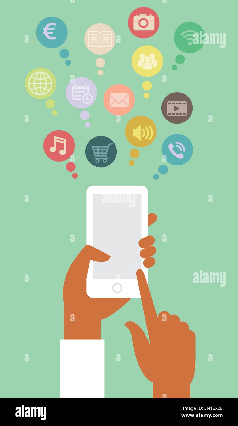 Hand holding smartphone with colorful app icons concept Stock Vector Image & Art - Alamy